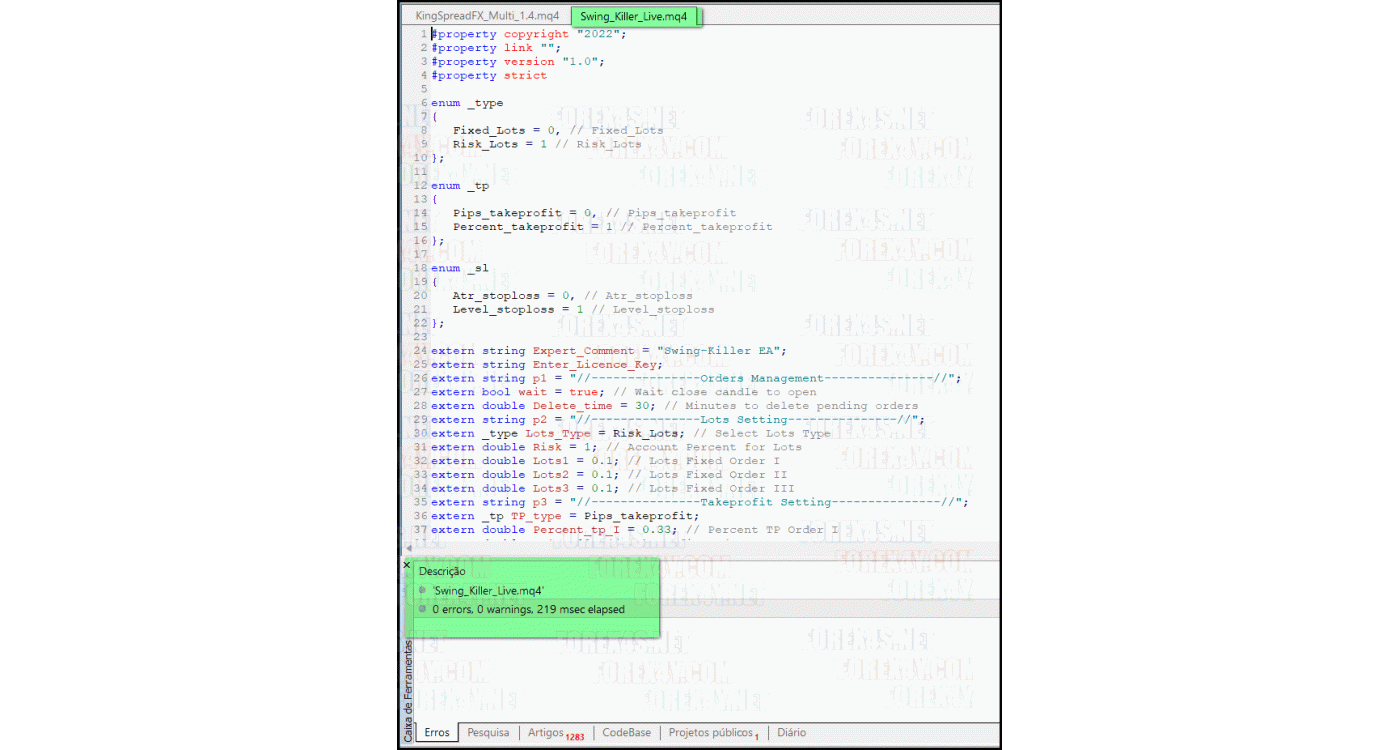 SWING KILLER EA v1.0 (Source Code MQ4)